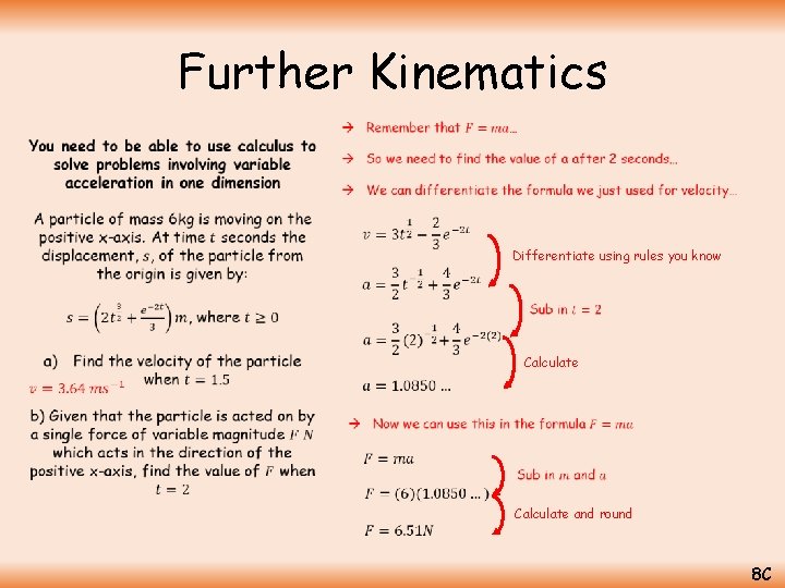Teachings for Exercise 8 C Further Kinematics You