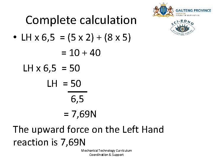 Grade 11 LH and RH reactions bending moments