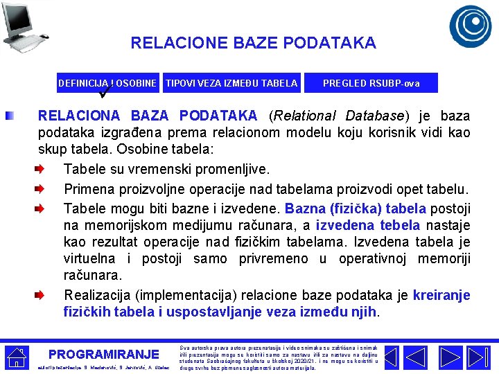 RELACIONE BAZE PODATAKA DEFINICIJA I OSOBINE TIPOVI VEZA