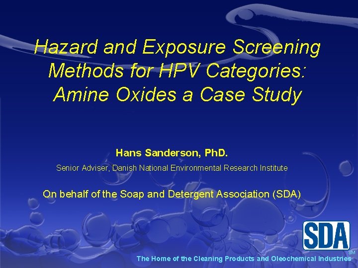 Hazard and Exposure Screening Methods for HPV Categories