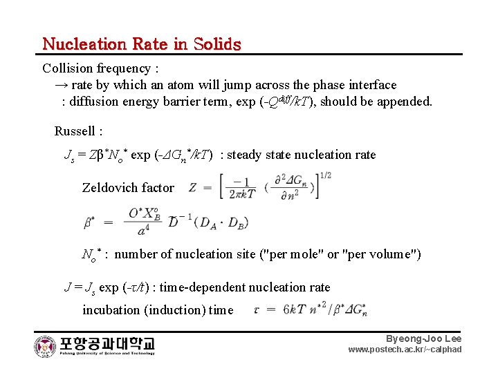 Microstructure Evolution Nucleation Kinetics ByeongJoo Lee POSTECH MSE
