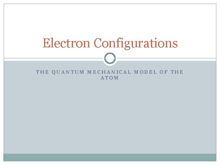 Electron Configurations THE QUANTUM MECHANICAL MODEL OF THE