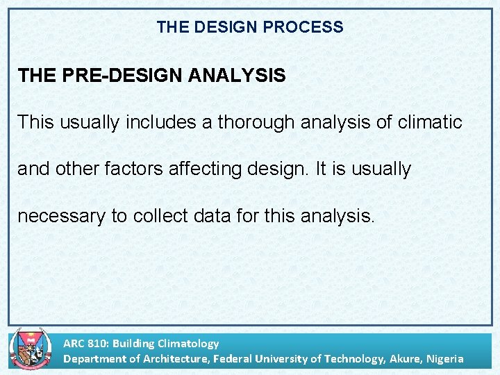THE MAHONEY TABLE Applied Climatology ARC 810 Department