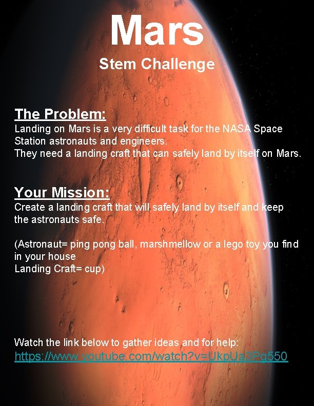 Mars Stem Challenge The Problem Landing on Mars