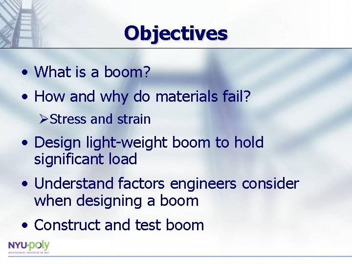 Laboratory 11 Boom Construction Overview Objectives Background Materials