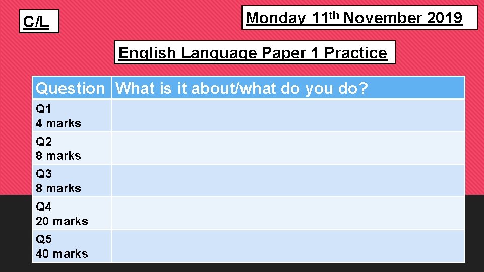 CL Monday 11 th November 2019 English Language