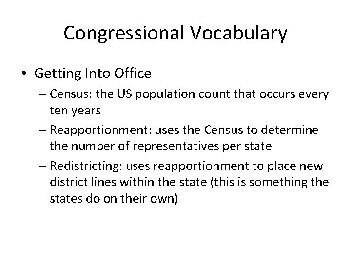 Unit 5 The Legislature 1 5 Congressional Vocabulary