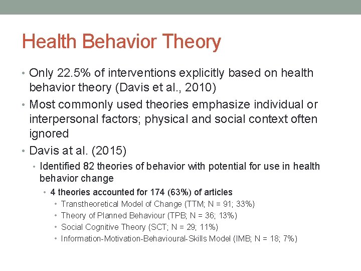 Today Health beliefs health behaviors and behavior change
