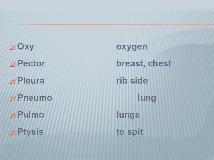 THE RESPIRATORY SYSTEM Broncho bronchi airway Cili hairlike
