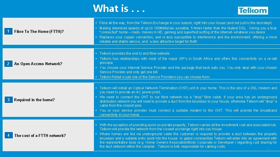 Telkoms Open Access Fibre to the Home Network