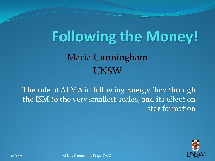Following the Money Maria Cunningham UNSW The role