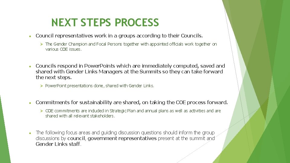 Promoting Sustainability in Strengthening and Cascading the COE
