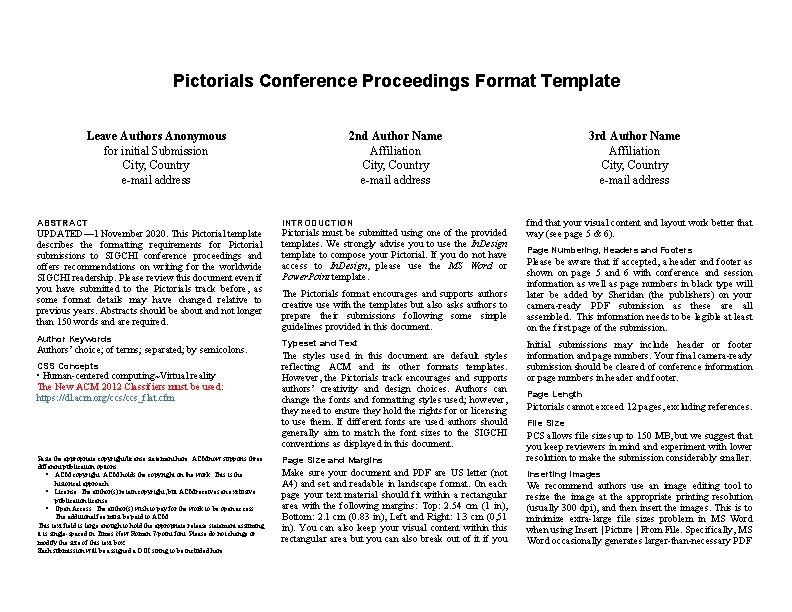 Pictorials Conference Proceedings Format Template Leave Authors Anonymous