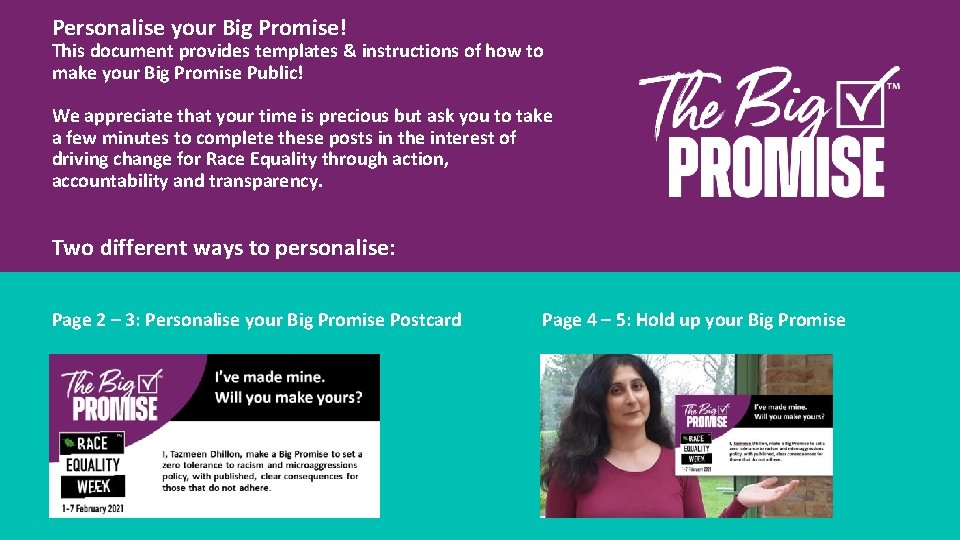 Personalise your Big Promise This document provides templates
