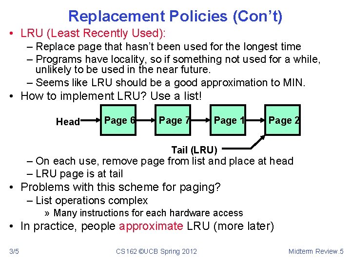 Page Allocation and Replacement 35 CS 162 UCB