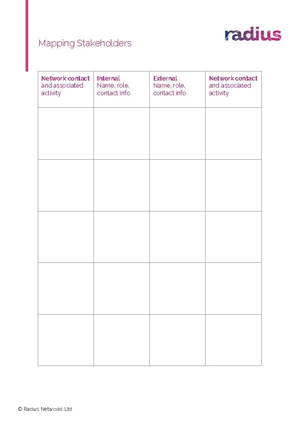 Radius Worksheets Sponsors and Stakeholders Mapping Stakeholders Network