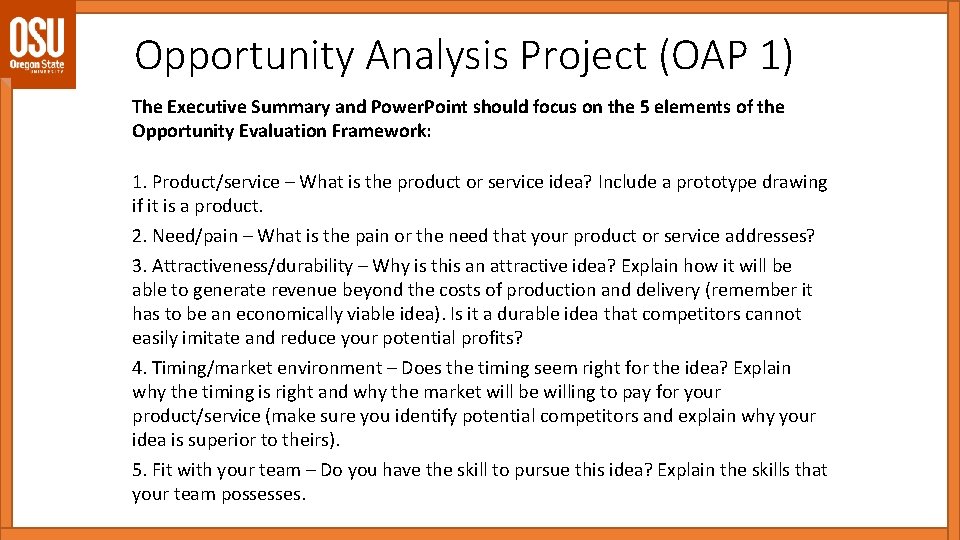 Opportunity Analysis Project OAP 1 Deliverables 1 Executive