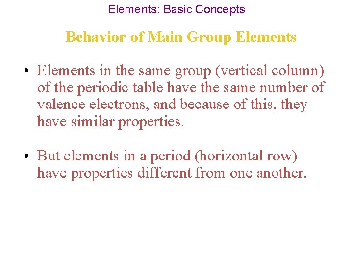 Table of Contents Chapter 7 Elements Basic Concepts