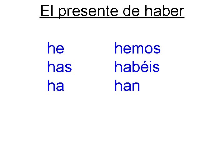 El presente perfecto Hay 2 partes El presente