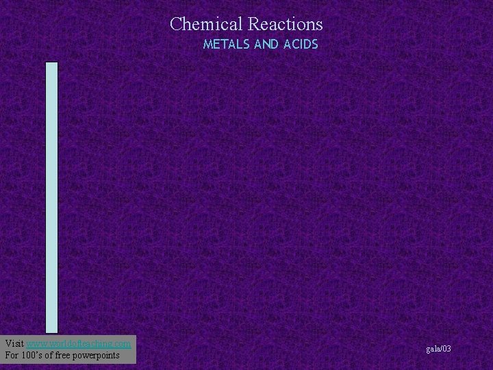 Chemical Reactions METALS AND ACIDS Visit www worldofteaching