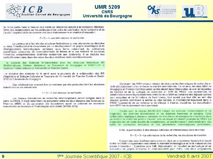 UMR 5209 CNRS Universit de Bourgogne 1 ICB