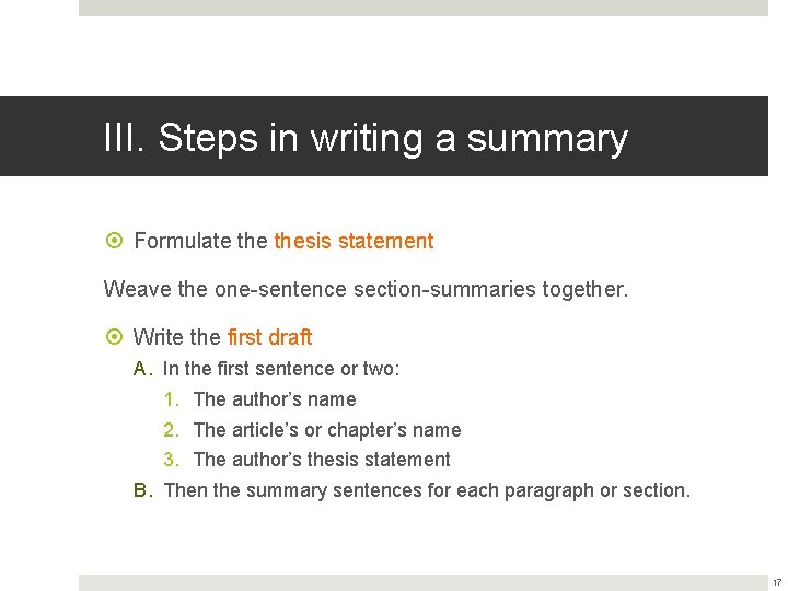Summary Writing Objectives 1 Give an appropriate definition
