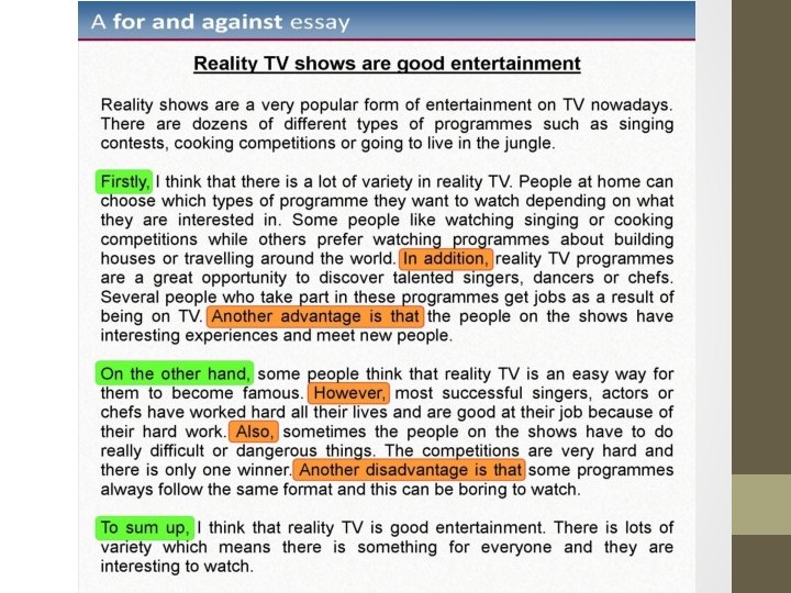 For and Against Essay Label the ideas accordingly