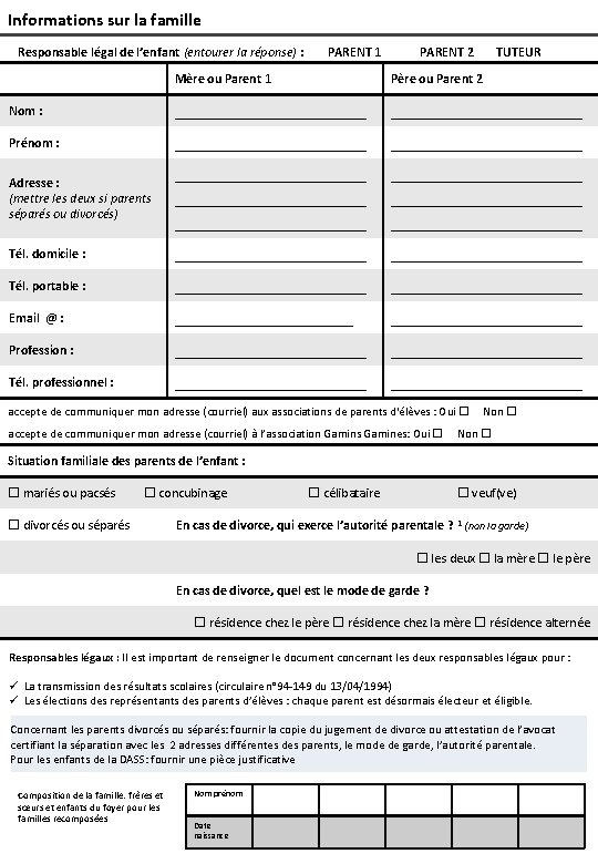 Fiche individuelle de renseignements Anne scolaire 2021 2022