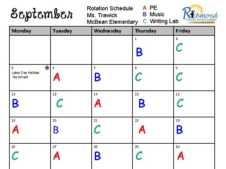 Speicals Rotation Schedule Ms Trawick Mc Bean Elementary