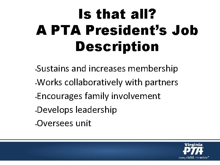 President Basics Melissa Nehrbass District Director Peninsula District