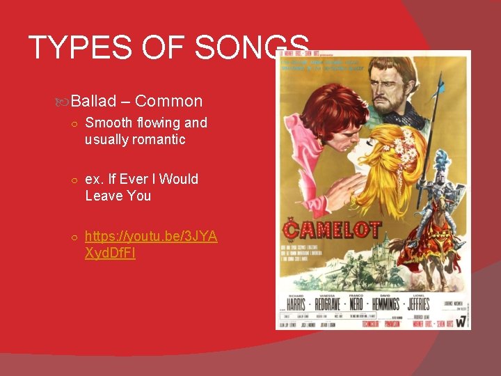 SINGING AUDITIONS TYPES OF SONGS Ballad Common Smooth