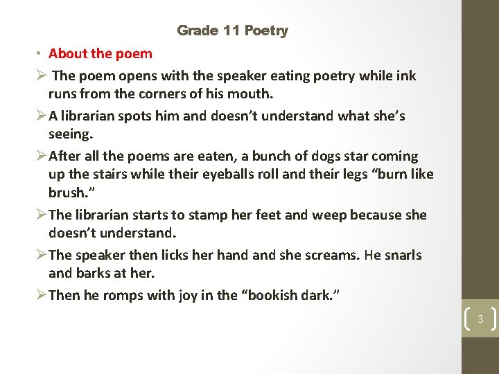 GRADE 11 POETRY EATING POETRY Mark Strand 1