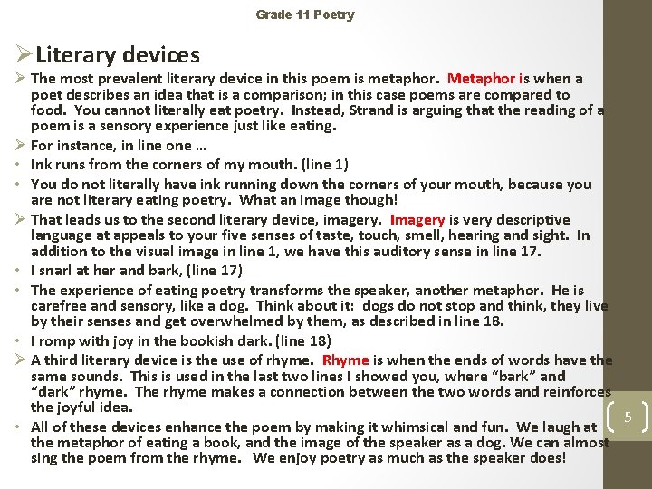 GRADE 11 POETRY EATING POETRY Mark Strand 1