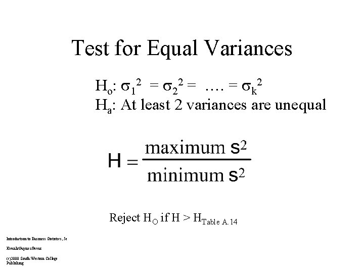 Analysis of Variance Introduction to Business Statistics 5