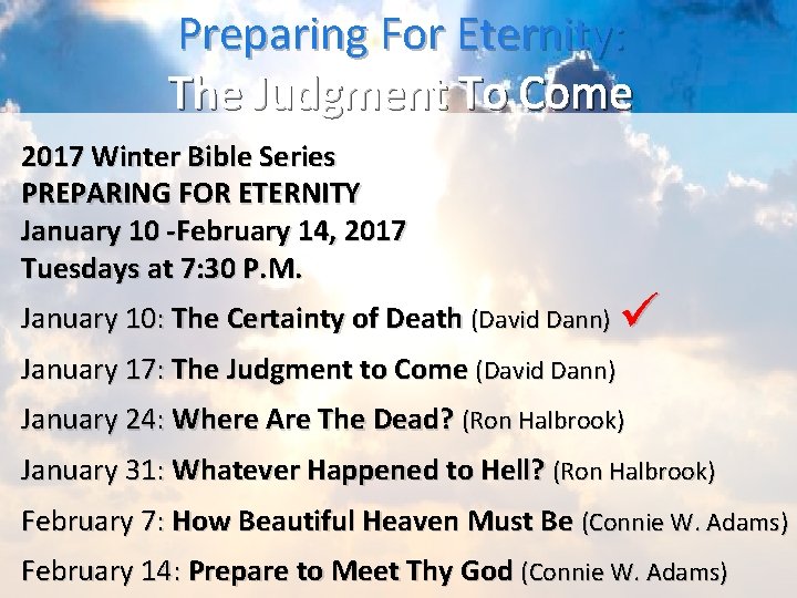 Preparing For Eternity The Judgment To Come Hebrews