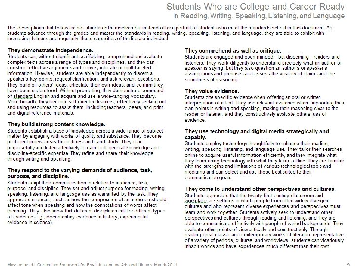 Transitioning to the New Massachusetts Curriculum Frameworks in