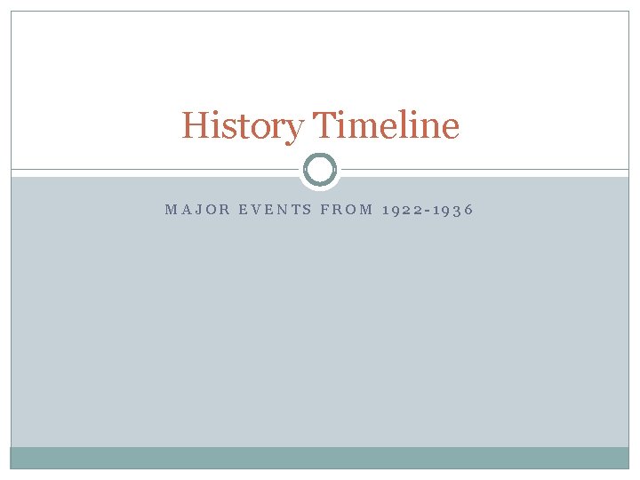 History Timeline MAJOR EVENTS FROM 1922 1936 The