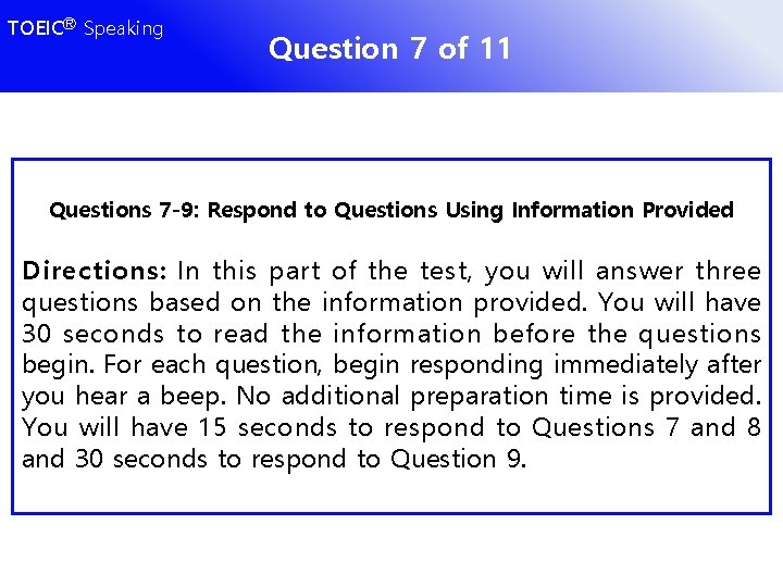 Practice test 1 TOEIC Speaking Question 1 of