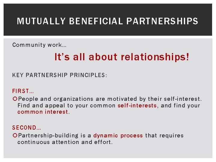 MAPPING COMMUNITY ASSETS BUILDING PARTNERSHIPS WHY DEVELOP PARTNERSHIPS