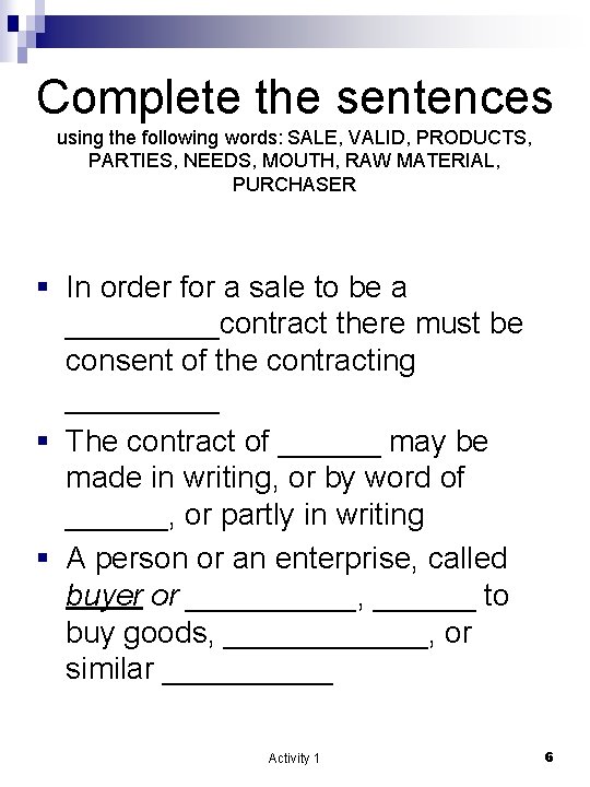 Sales Contract Activity 1 1 Complete the table