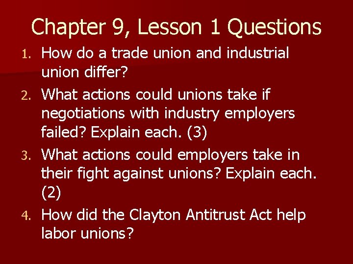 Labor and Wages Chapter 9 Lesson 1 The