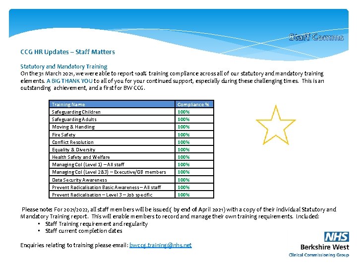 Staff Comms CCG HR Updates Staff Matters Statutory
