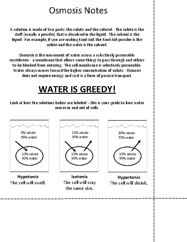 Osmosis Notes A solution is made of two