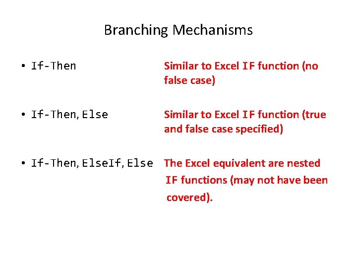 VBA Programming Part III VBA structures IF branching