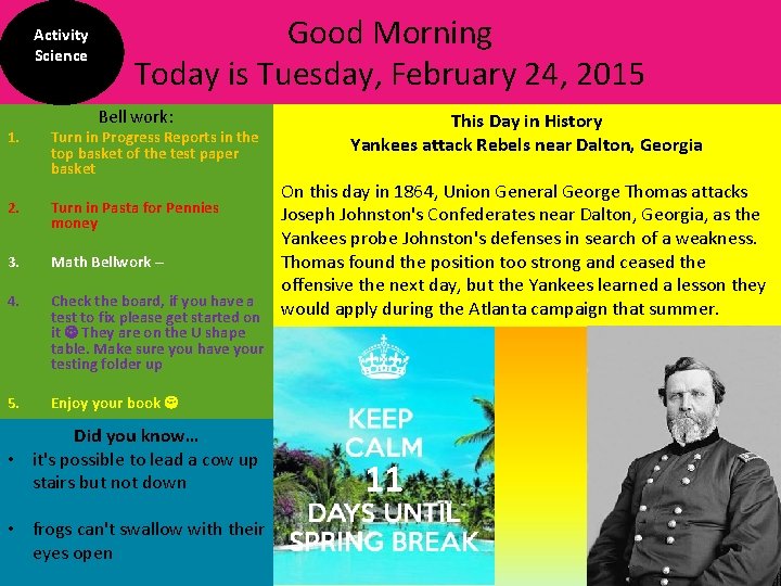 Activity Science 1 Good Morning Today is Tuesday