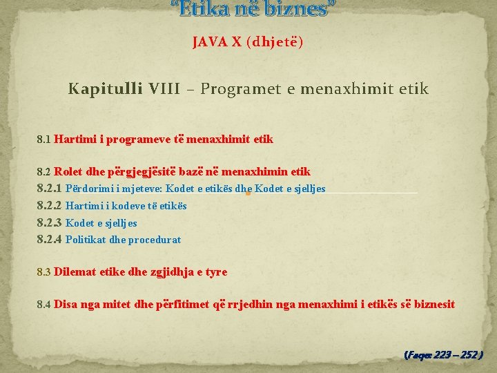 Etika n biznes JAVA X dhjet Kapitulli VIII