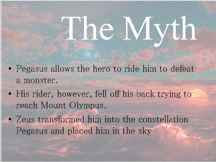 Pegasu Greek mythology the immortal winged horse that