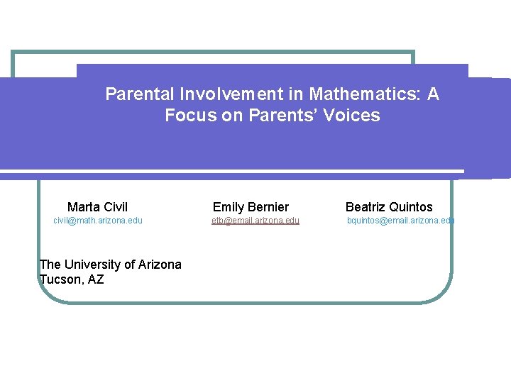 Parental Involvement in Mathematics A Focus on Parents
