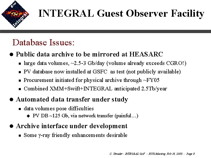 INTEGRAL Guest Observer Facility Mission Overview Status l