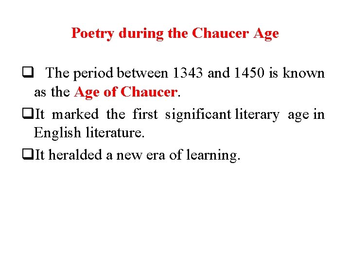 British Poetry from Chaucer to Milton An Overview